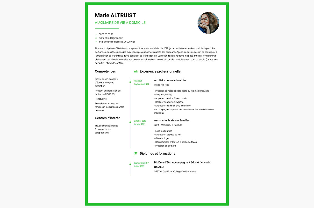 CV auxiliaire de vie : exemples (aide à domicile, EHPAD, AVS)