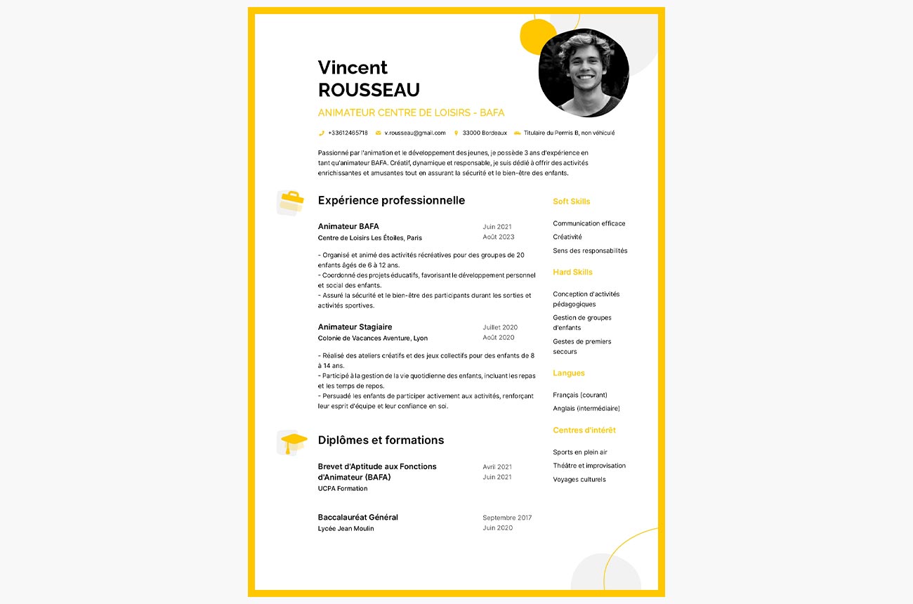 Créer un CV d'animateur BAFA dynamique et percutant