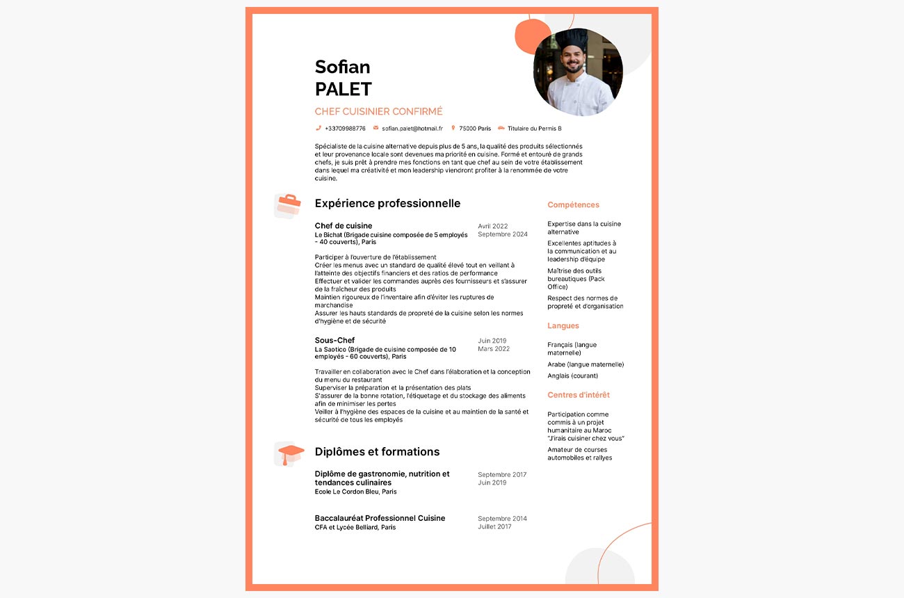 Rédiger son CV cuisinier : Exemple de CV (Débutant/Confirmé)