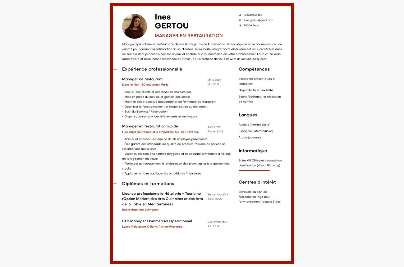 Exemple de CV en restauration et compétences à valoriser
